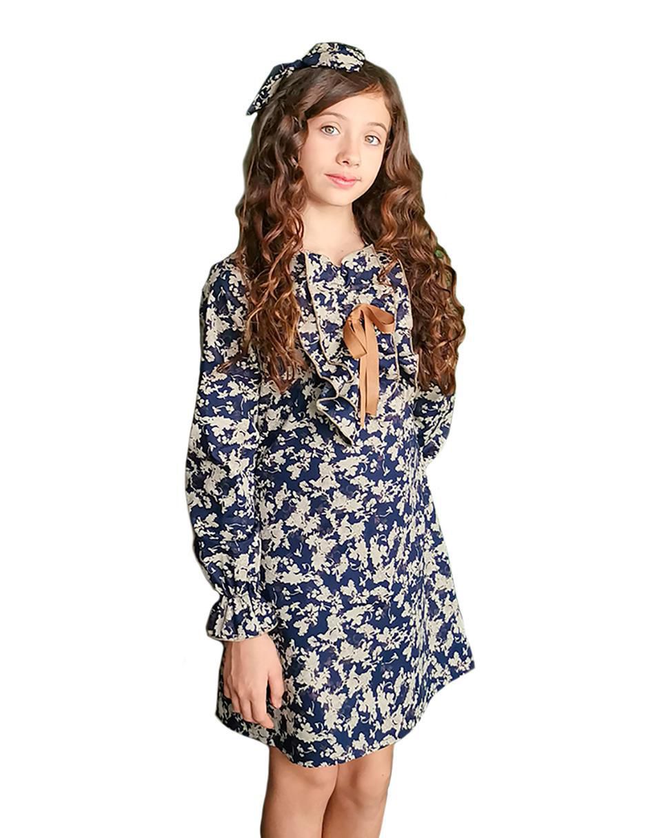 Vestido Carana Flor Beige manga con puño para niña
